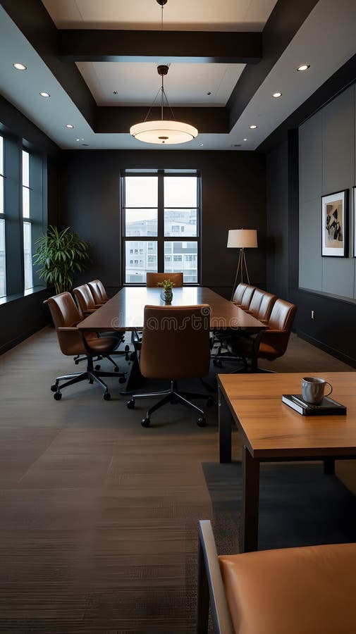 Dark Business Meeting Office Conference Room Stock Illustration ...