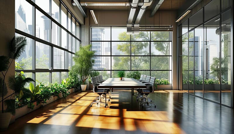 Conference Room, Office Room, Office with Windows. Stock Illustration ...