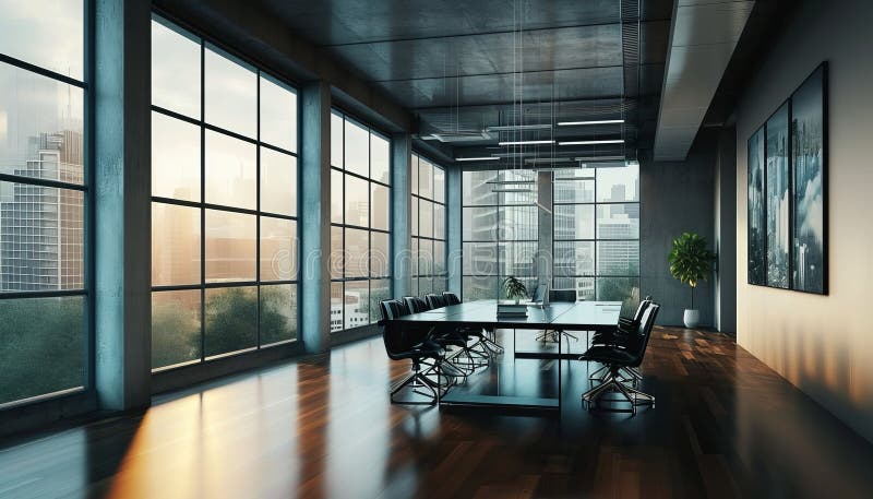 Conference Room, Office Room, Office with Windows. Stock Illustration ...