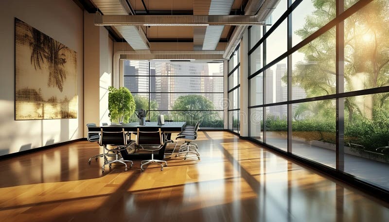 Conference Room, Office Room, Office with Windows. Stock Illustration ...