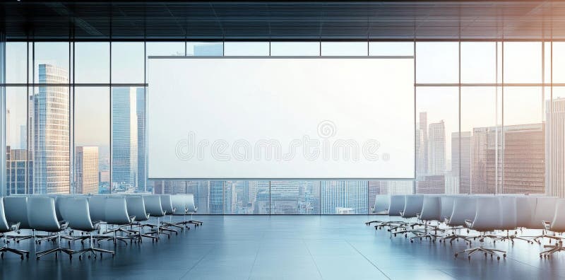 Conference Room with Panoramic Views of the City Skyline and Empty ...