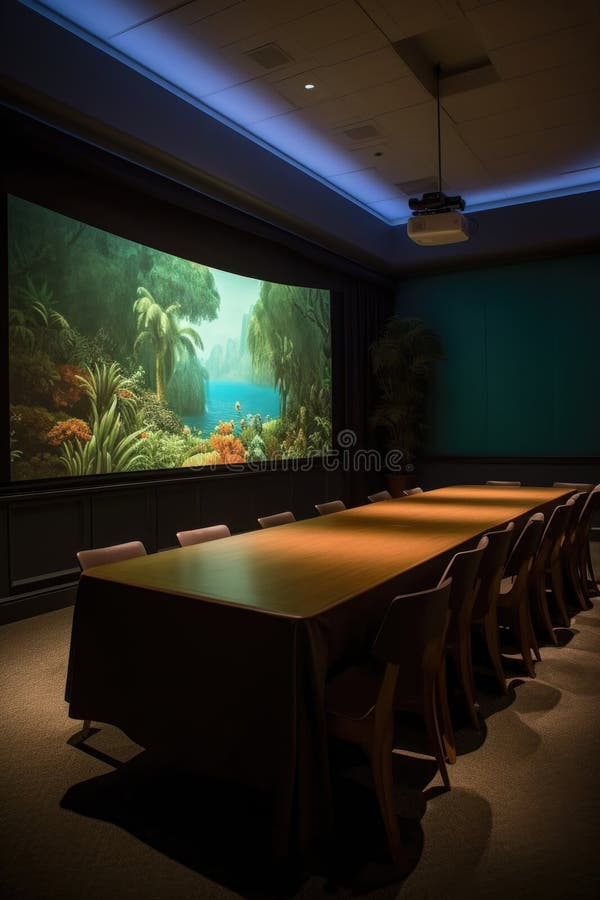 Conference Room with Projector Screen and Podium Stock Image - Image of ...