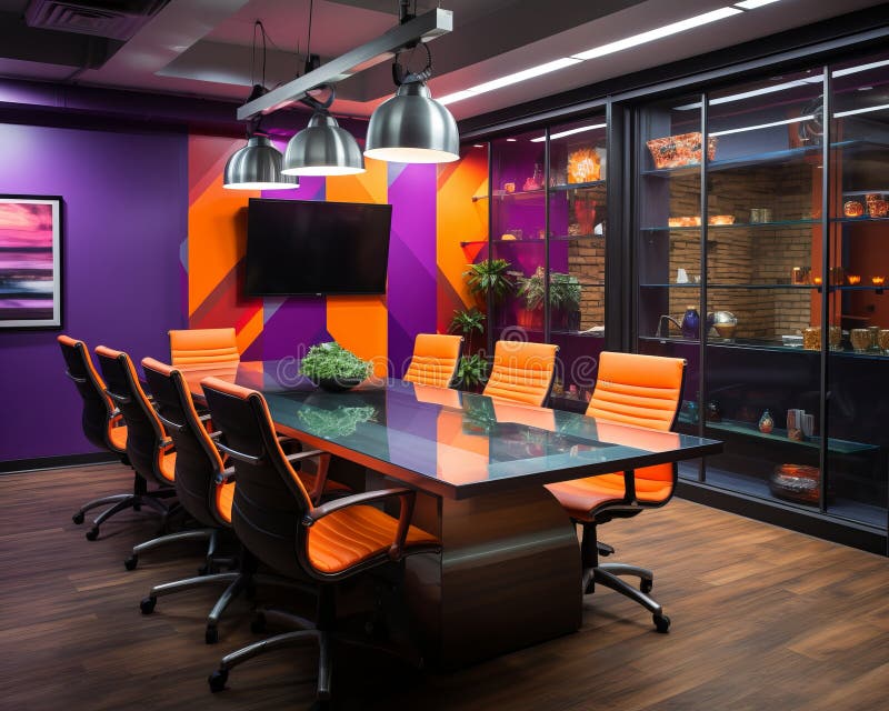 A Conference Room with Purple and Orange Walls Stock Illustration ...