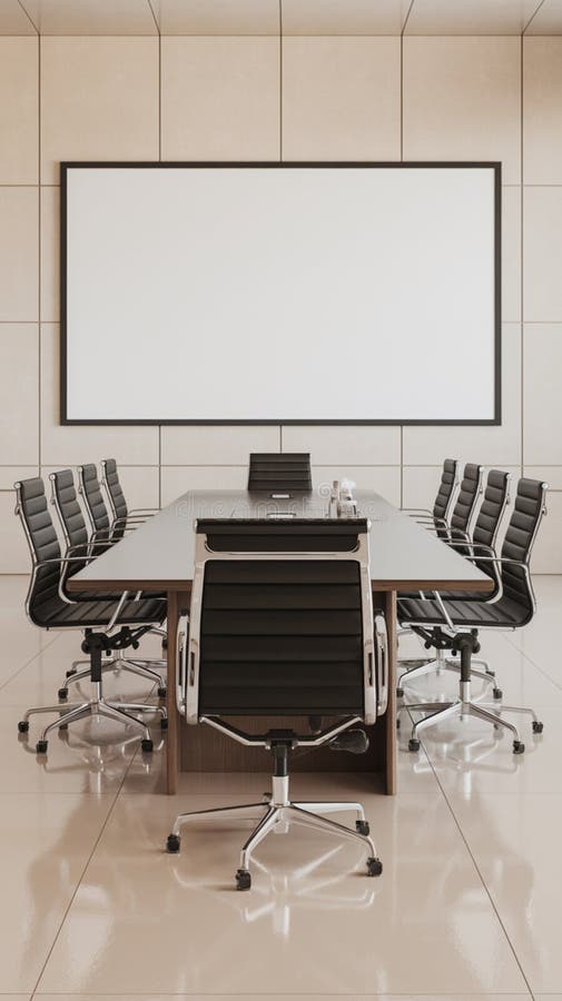 Conference Room with a Rectangular Table, Black Chairs, and a ...