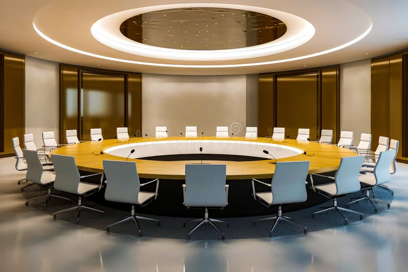 Conference Room with Round Table and Chairs in the Middle of it ...