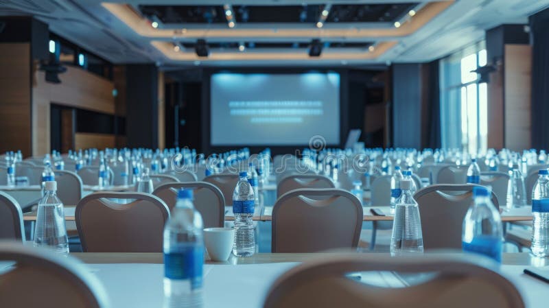 Conference Room Setup with Water Bottles Stock Image - Image of ...