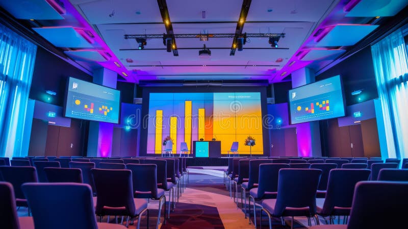 Conference Room Setup with Colorful Lighting Stock Image - Image of ...