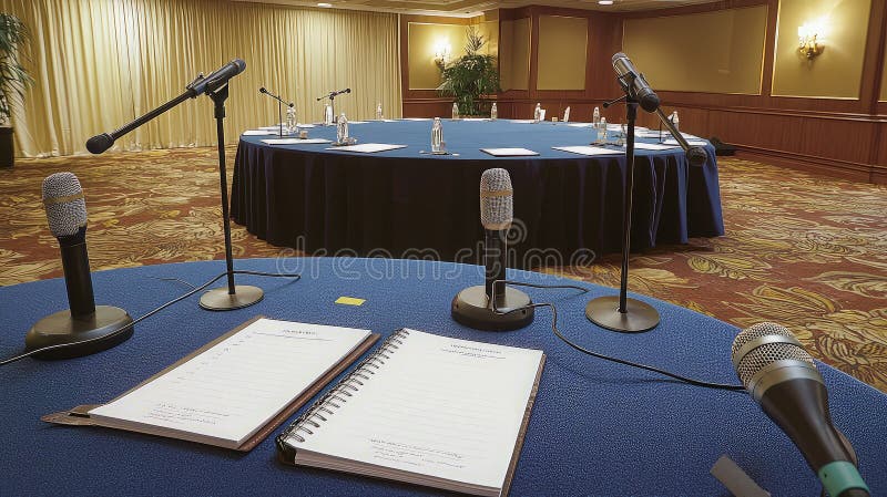 Conference Room Setup with Microphones Stock Photo - Image of system ...
