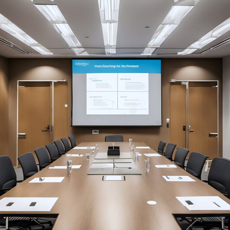 A Conference Room Setup with Presentation Slides on a Screen.AI ...