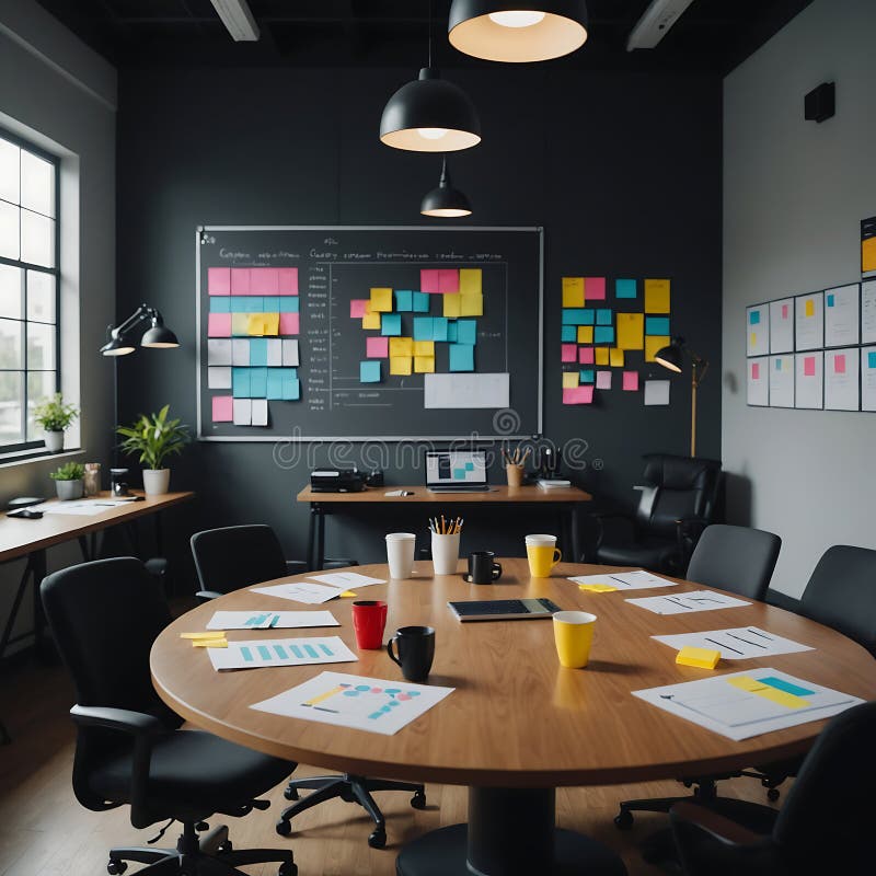 Conference Room with Sticky Notes and Charts. AI Generated Stock ...