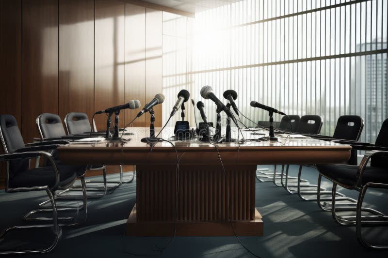 Conference Room with Conference Table and Microphones. 3D Rendering, a ...