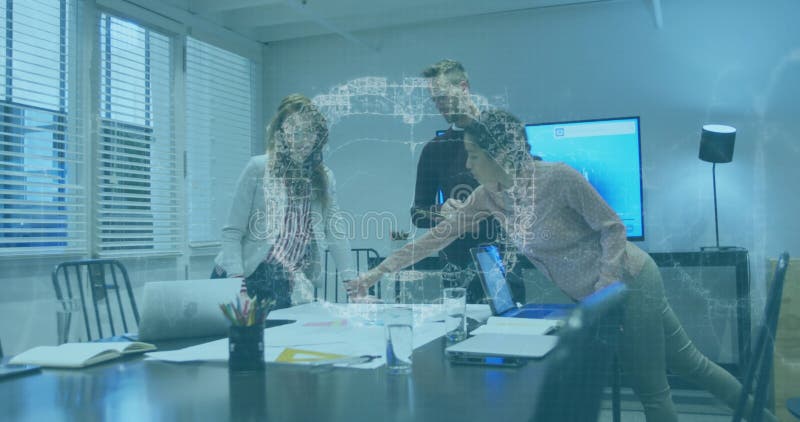 In Conference Room, Team Collaborating Using Animation on Digital ...