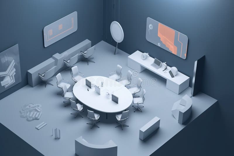 Conference Room with Touch Screens Around a Circular Conference Table ...