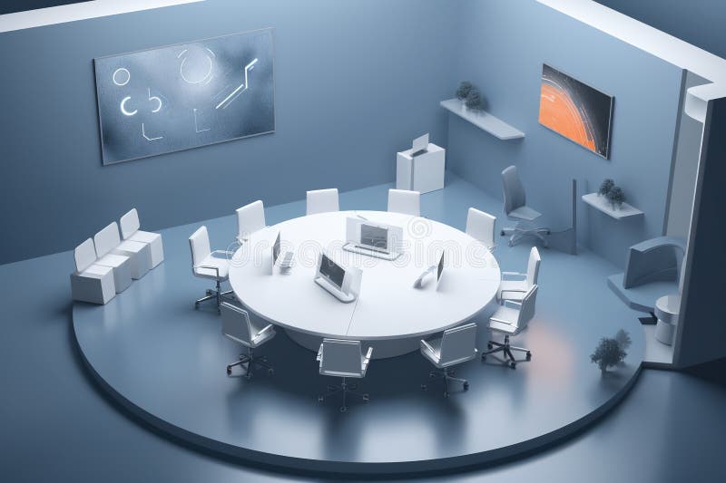 Conference Room with Touch Screens Around a Circular Conference Table ...