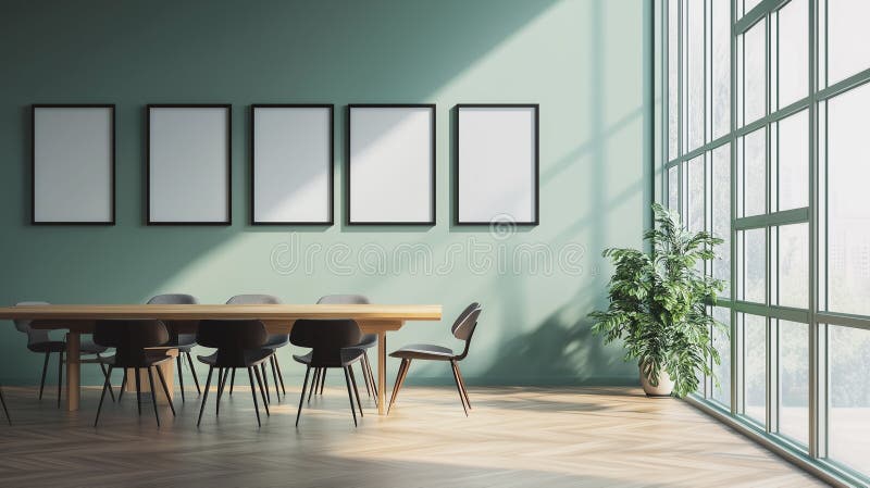 Conference Room with Windows and a Long Table with Chairs. Stock ...
