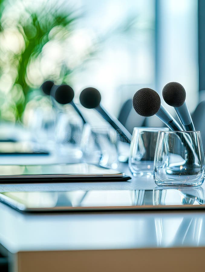 Conference Setting with Microphones and Tablets Ready for a Productive ...