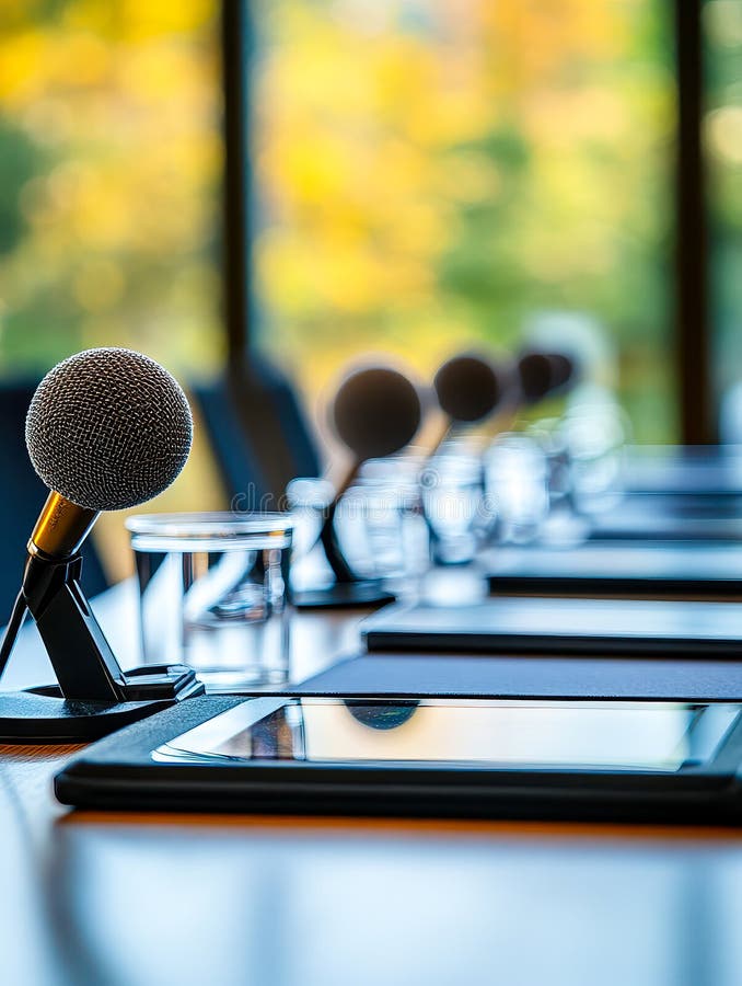 Conference Setting with Microphones and Tablets Ready for a Productive ...