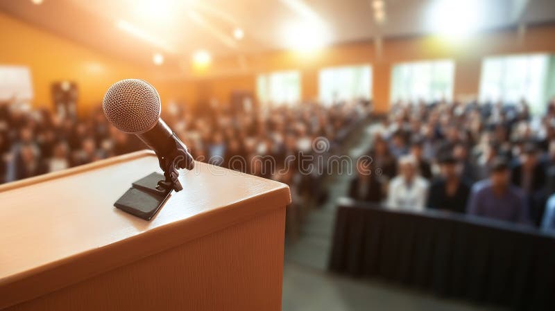 Conference Speaker Microphone, Large Audience, Hall Stock Image - Image ...