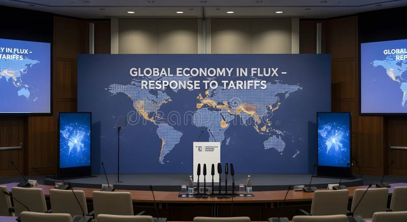 Conference Stage: Global Economy in Flux, Tariffs Stock Illustration ...