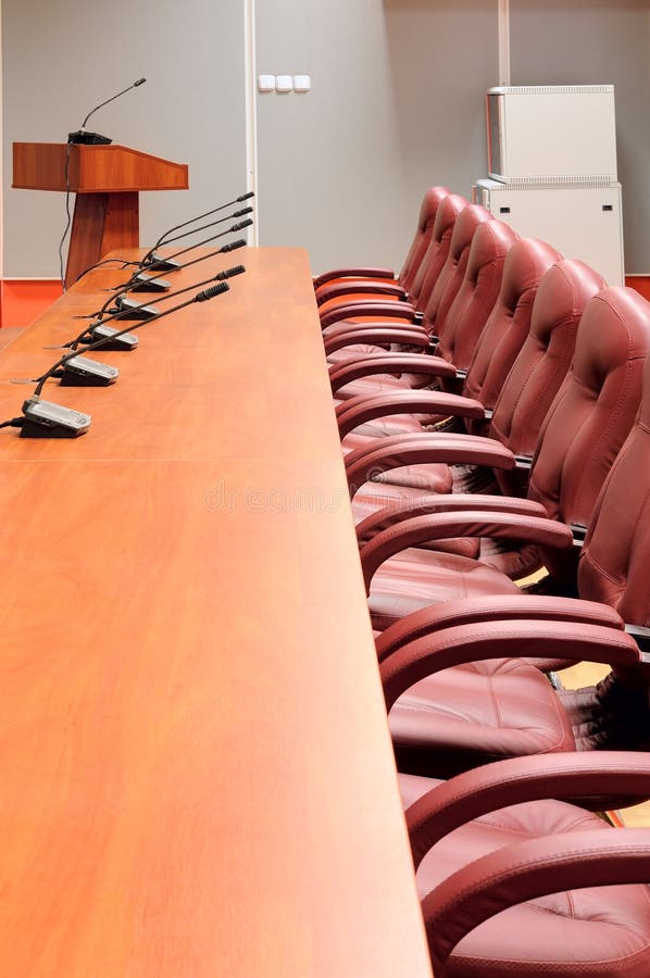 Empty Press Conference Room Stock Photo - Image of microphones, press ...