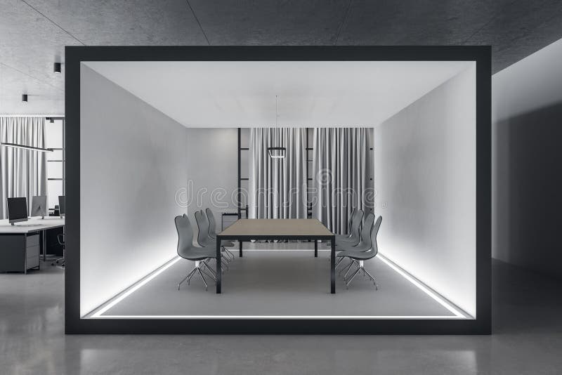 Conference Table in Abstract Cube in Modern Coworking Office Interior ...