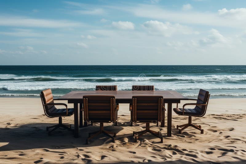 Conference Table with Chairs at the Beach. Generative AI Stock ...