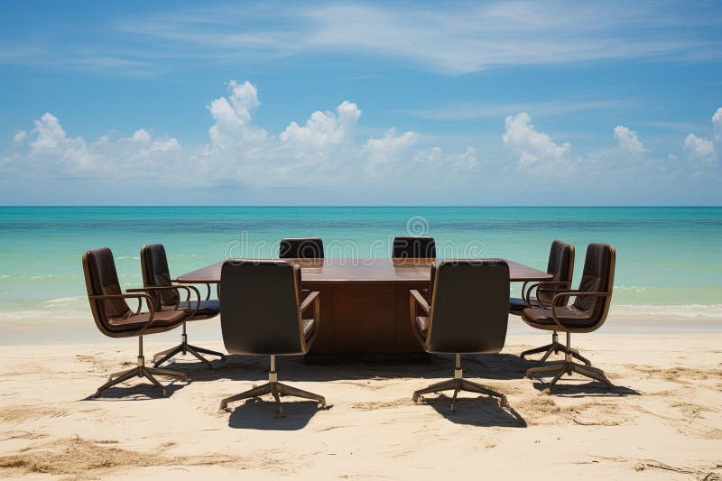 Conference Table with Chairs at the Beach. Generative AI Stock ...