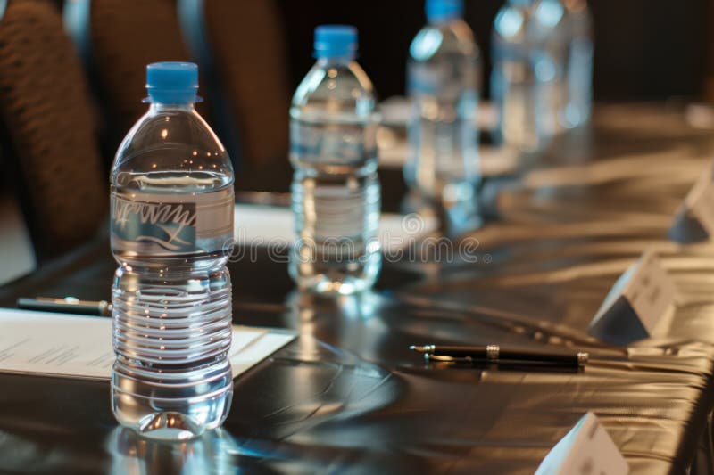 Conference Table with Individual Water Bottles and Pens at Each Seat ...
