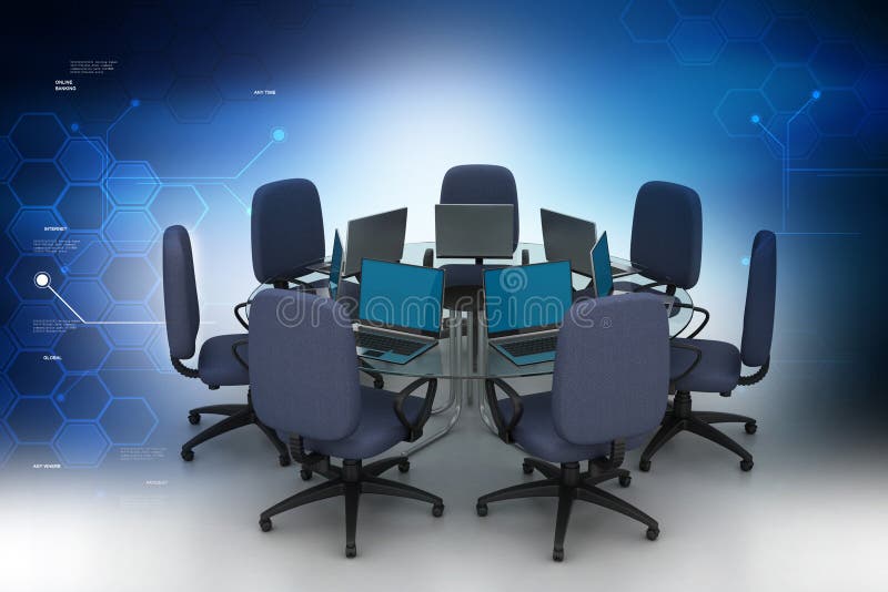 Conference Table with Laptops Stock Illustration - Illustration of ...