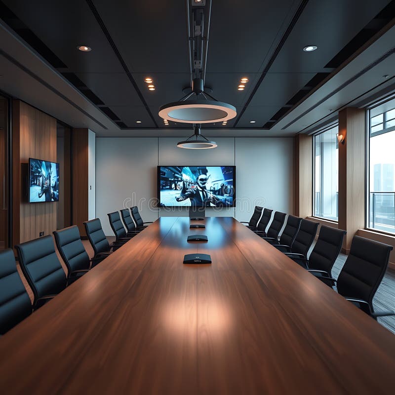 A Conference Table in a Modern High Tech Meeting Room with Multiple ...