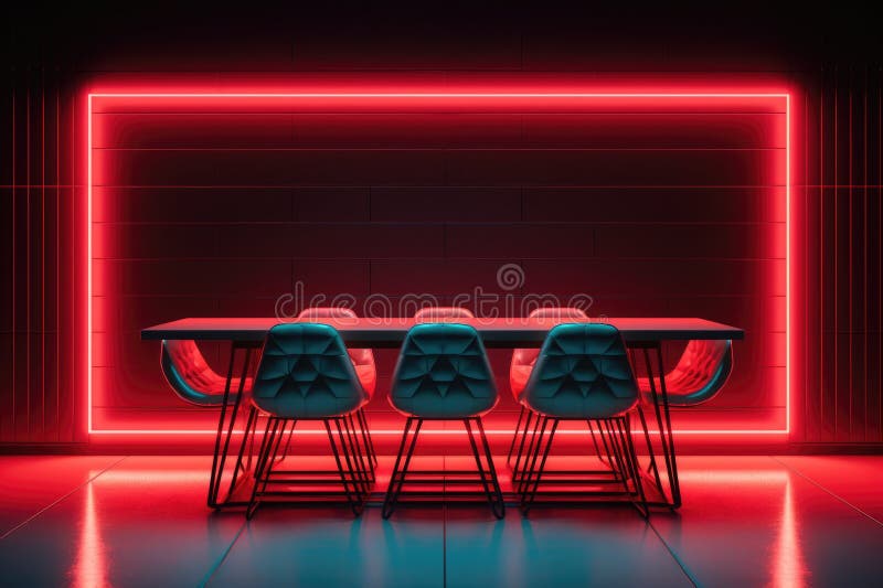 Conference Table with Red Neon Lighting in the Office Stock ...