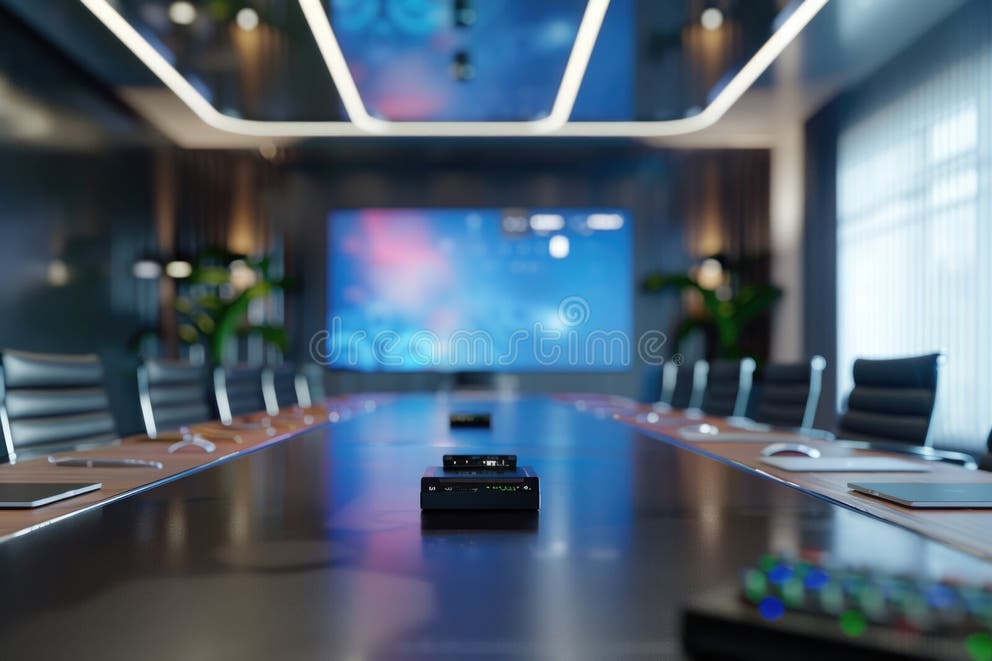 A Conference Table with a Remote Control, Great for Meetings and ...