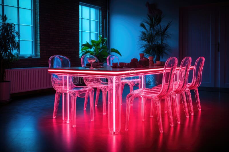 A Conference Table in a Room with Neon Lighting Stock Illustration ...