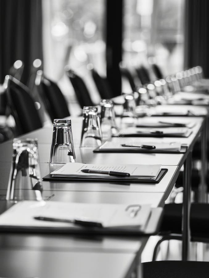 Conference table setup stock image. Image of chairs - 375086995