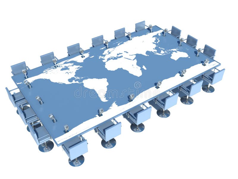 Conference Table with World Map Stock Illustration - Illustration of ...