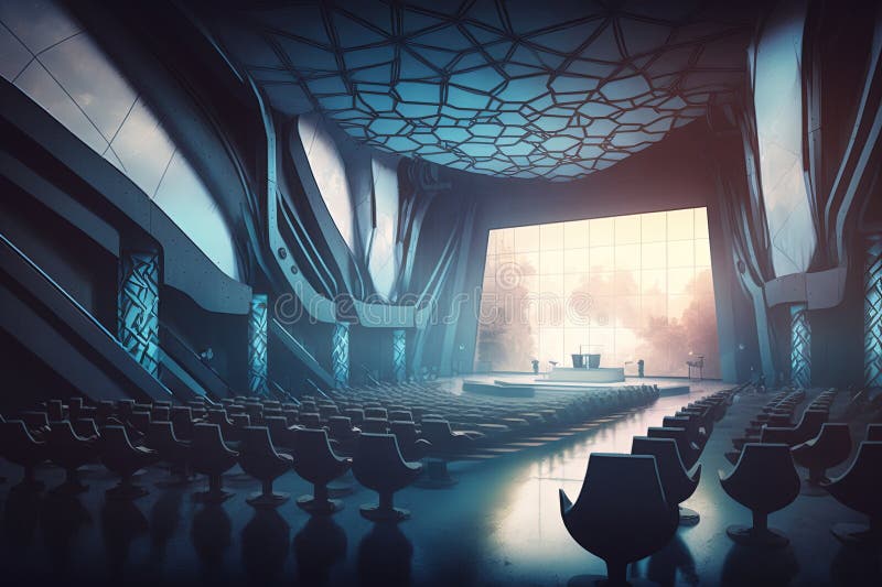 Conference Venue Futuristic, Digital. Generative AI Stock Illustration ...
