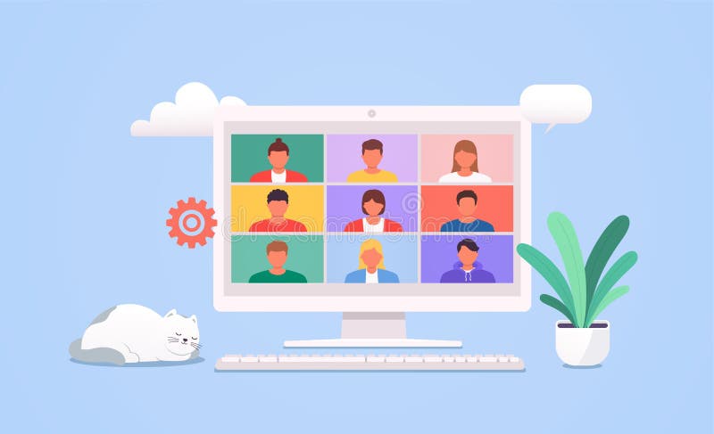 Conference Video Call. People Talking To Each Other on Monitor Screen ...