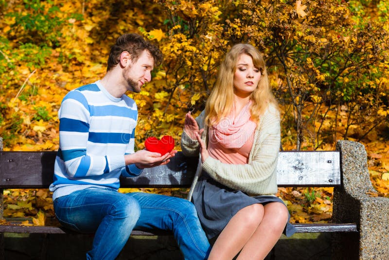 Man Confess Love To Girl on Bench in Park. Stock Image - Image of heart ...