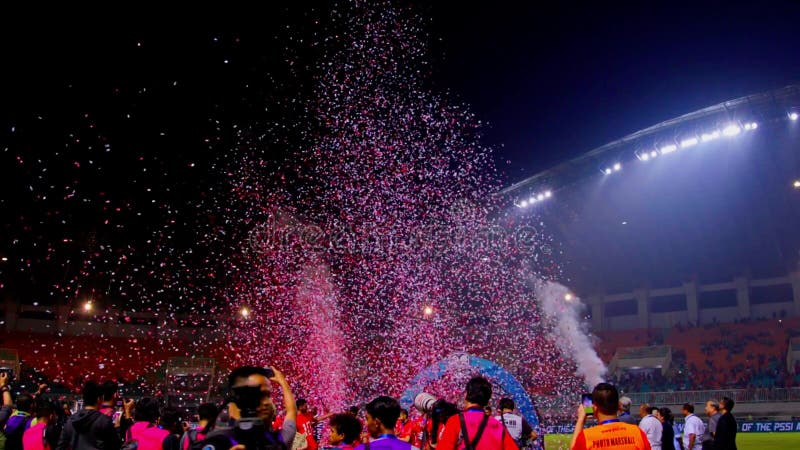 Confetti in the Air at the Stadium Celebrating the Victory Stock Video ...