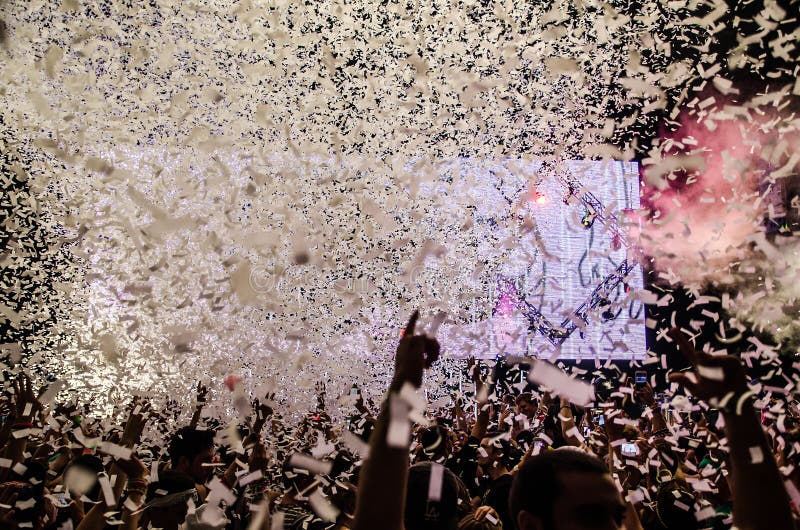 Concert confetti blast stock photo. Image of machines - 257662640