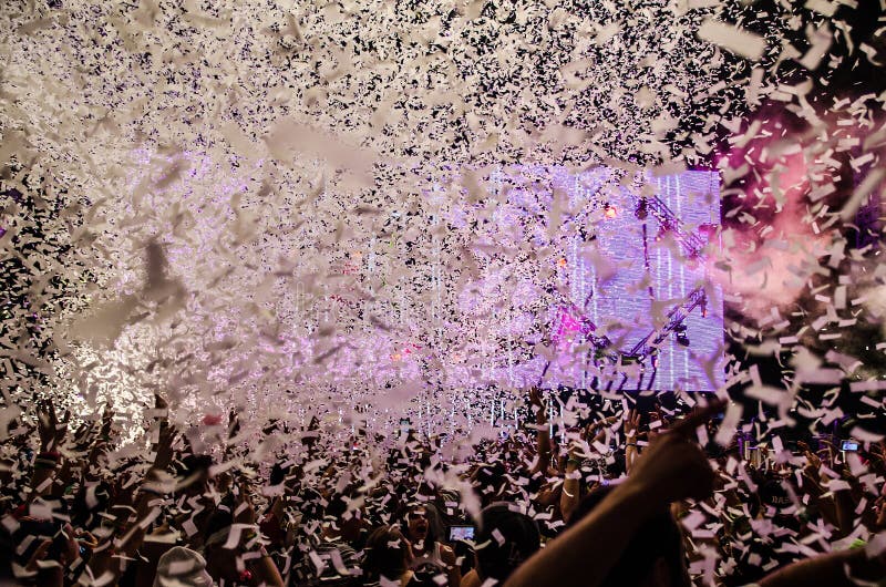 Concert confetti blast stock image. Image of festival - 257662727