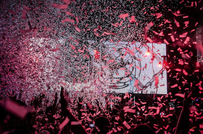 Concert confetti blast stock photo. Image of cannons - 257662768