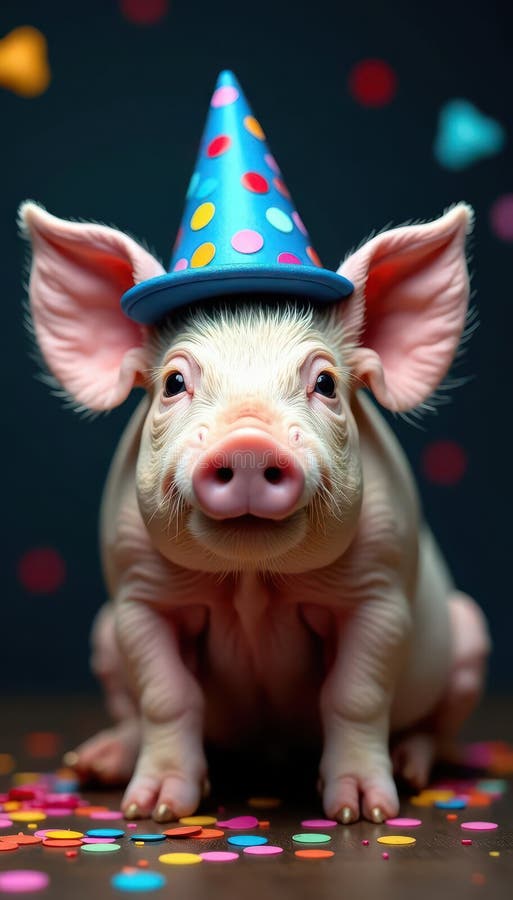 Confetti Covered Pig in Blue Hat, Festive Scene, Powder, Confetti Stock ...