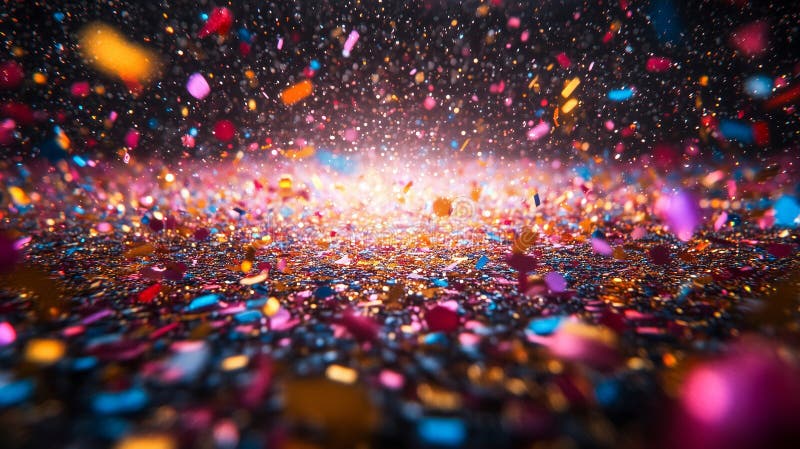 Confetti Explodes in a Vibrant, Sparkling Dance on a Dark Stage Stock ...
