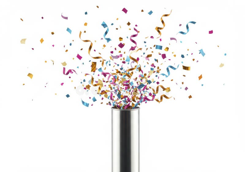 Confetti Exploding from Silver Tube Celebration Background Stock ...