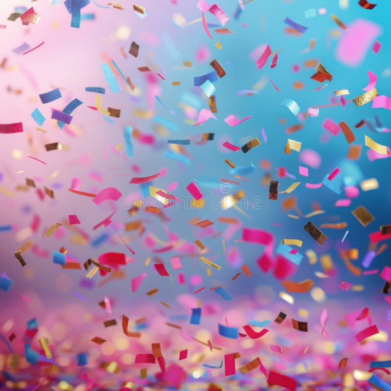 Confetti Falling Against a Blue and Pink Gradient Background Stock ...