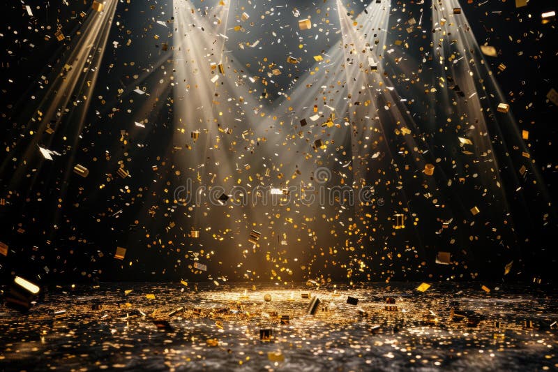Confetti Falling in a Dark Room, Perfect for Celebration Events Stock ...