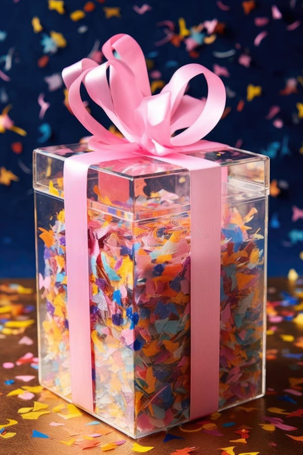 Confetti-filled Transparent Gift Box for a Festive Surprise Stock ...