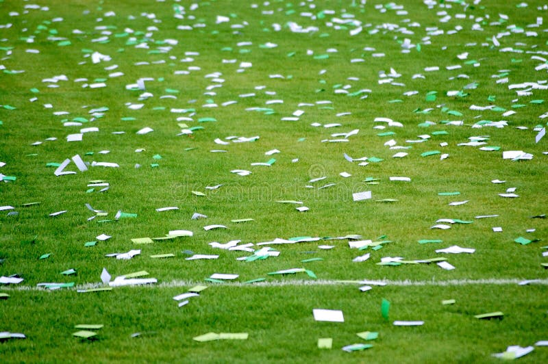 Confetti on football pitch stock photo. Image of confetti - 21845282