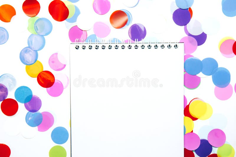 Confetti in the Form of Circles and Black Open Notebook Isolated on ...